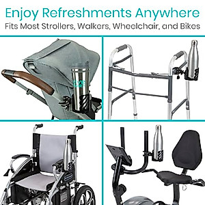 Vive Wheelchair Cup Holder (XL) - Universal, Adjustable, Clip On Accessory for Rolling Walker, Rollator, Electric Mobility Scooter, Stroller, Bike & Chair - Water Bottle Attachment for Seniors & Adult