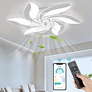 Matalde Modern Ceiling Fan with Lights Remote Control, Bladeless Ceiling Fan with 3 Color Dimmable LED Light, 6 Gear Wind Speed Flush Mount Smart Ceiling Fan Light for Bedroom