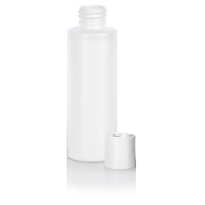 JUVITUS 4 oz / 120 ml White Plastic HDPE Refillable Cylinder Squeeze Bottle with White Disc Cap (12 Pack)