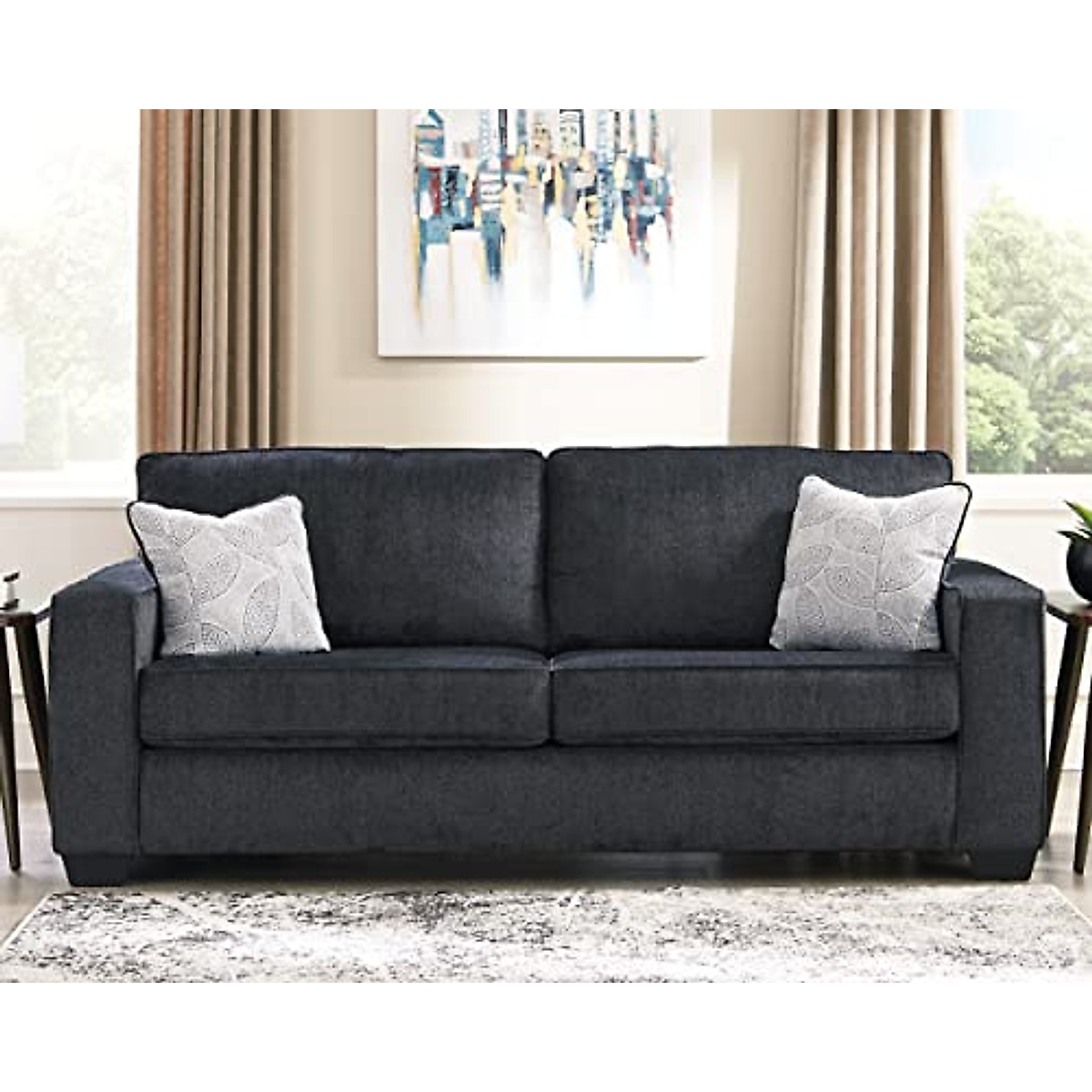 Signature Design by Ashley Altari Modern Queen Sofa Sleeper with 2 Accent Pillows, Dark Gray