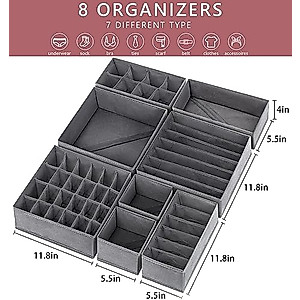 8 Pack Drawer Organizers for Clothing, Drawer Organizer Clothes Fabric Foldable Underwear Organizer, Dresser Organizer Closet Storage Dividers Bins for Storing Sock, Bra, Panty, Scarf, Belt, Ties