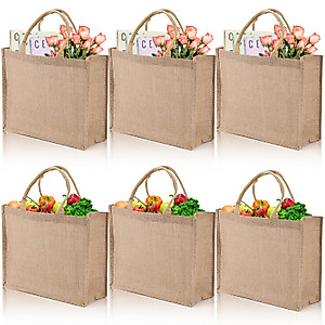 DEAYOU 6 Pack Jute Tote Bag, Burlap Gift Tote with Handle, Grocery Shopping Bag for DIY, Wedding,15.4''x12.2''x5.9''