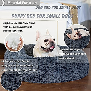 Puppy Bed for Calming Dog 23 Inches Dark Gray Anti-Anxiety Donut Dog Bed for Small Medium Dogs Washable Fuzzy Dog Bed Fits up to 15 lbs Pets Beds for Small Dog