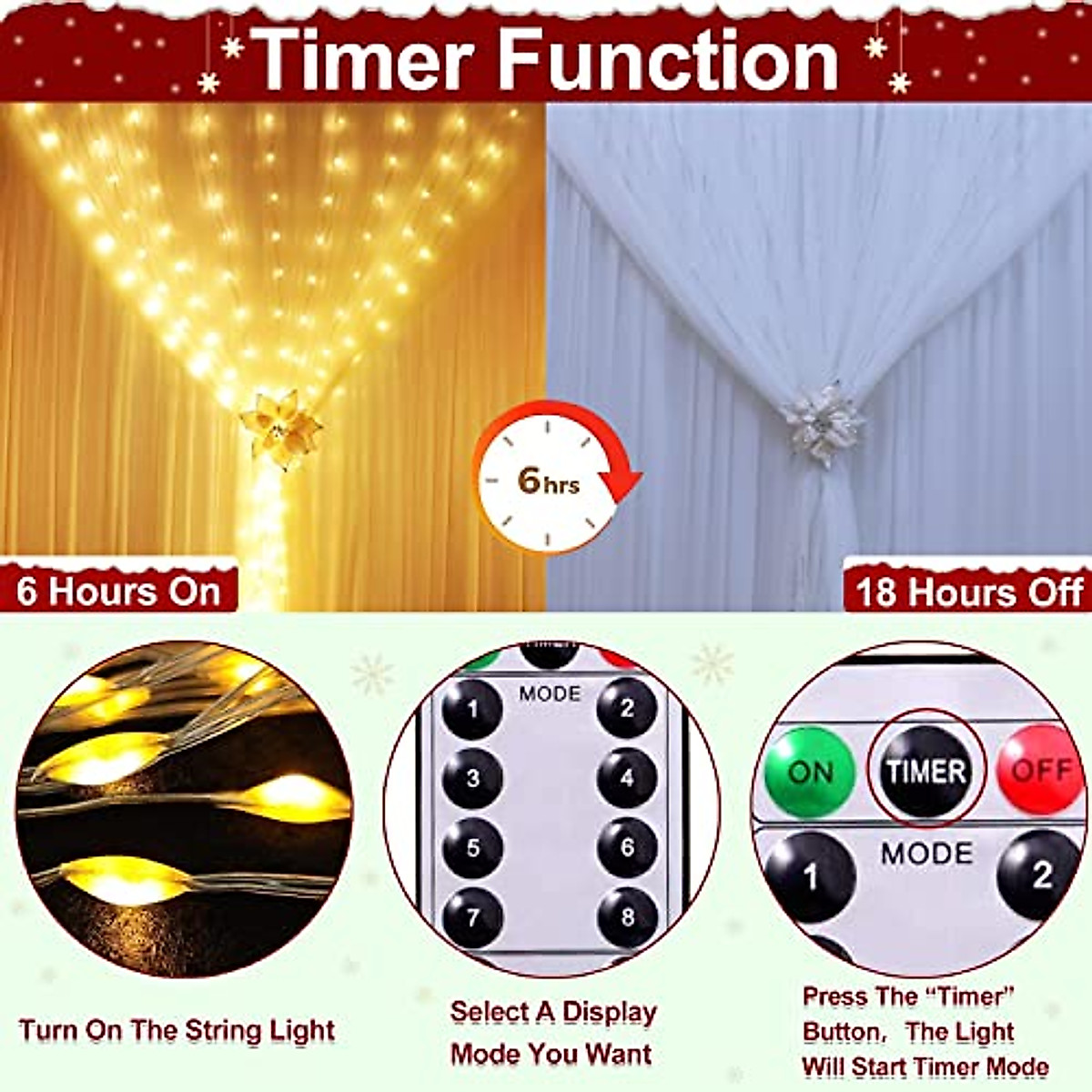 300 Led Curtain String Lights, 10x10 Ft Remote Control Curtain Lights USB Plug in Waterproof Window Wall Hanging Curtain Fairy Light for Bedroom Wedding Party Decor Home Indoor Outdoor Decorations