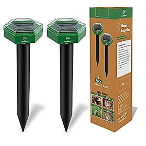 Careland Mole Repellent Stakes Solar Powered Ultrasonic Gopher Deterrent Groundhog Repeller Sonic Spikes Outdoor Vole Control Chaser for Lawn and Garden Waterproof (2)