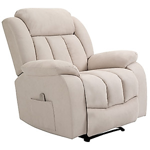 HOMHUM Massage Recliner Chair, Linen Fabric Recliner Chair modern rocker recliner chair with Heat and Vibration Function, Side Pockets Sofa Chair for Home Theater, Living Room, Beige
