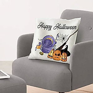 Witch Pumpkins Gnome Throw Pillows for Couch 18x18 Halloween Gnomes Modern Wrinkle Satin Pillow Shams for Bedroom Living Room Sofa Chairs with Zipper Closure Housewarming Gifts