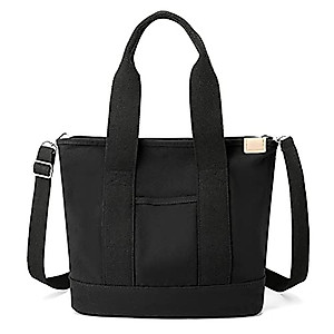 GOQUFOY Canvas Crossbody Bags for Women Black Tote Bag with Zipper Pockets Work Satchel Cross Body Purses Handbags Cute Ladies Shoulder Bag for School Hobo Travel Hand Bags Messenger Teen Girls Trendy