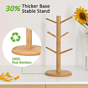 Wisuce Coffee Mug Tree Bamboo Mug Holder Coffee Cup Stand Mug Holders for Countertop Coffee Mug Rack Organizer Stand with 6 Hooks