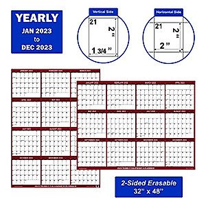 32" x 48" SwiftGlimpse 2023 Wall Calendar Erasable Jumbo XL Wet & Dry Erase Laminated 12 Month Annual Yearly Wall Planner, Reversible, Horizontal/Vertical, Maroon