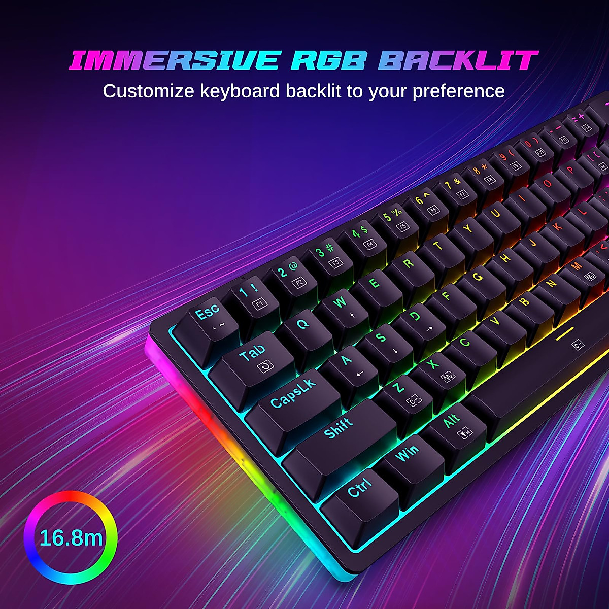 60% Keyboard Mechanical, Mini Wired Gaming Keyboard Compact 60 Percent Keyboard, RGB Backlit Hot-Swappable Red Switch Fully Programmable for Windows Laptop PC Mac,K642 Black- Transparent