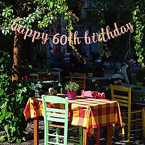 INNORU Glitter Happy 60th Birthday Banner - 60 Bitches Sign Banner - Cheers to 60 Years Birthday Party Bunting Decorations Rose Gold