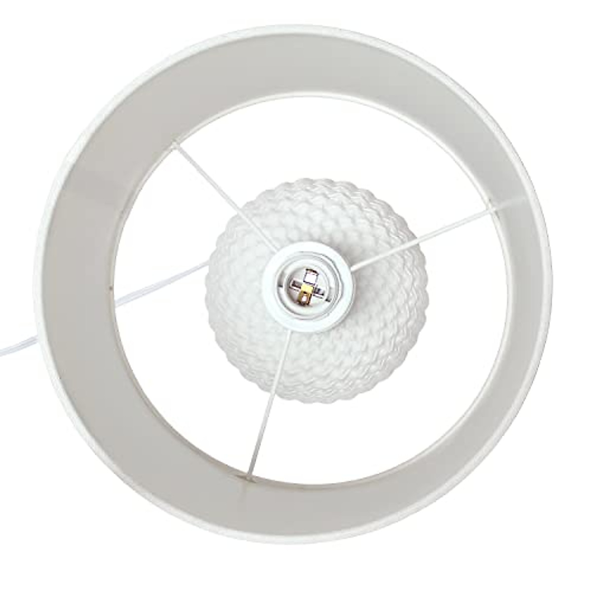 Simple Designs LT1135-OFF 20.4" Tall Traditional Ceramic Purled Texture Bedside Table Desk Lamp w White Fabric Drum Shade for Home Decor, Bedroom, Living Room, Entryway, Office, Off White