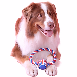 PET LONDON British Union Jack Rope Ring and Tennis Ball Dog Toy-English UK Colours for Dogs