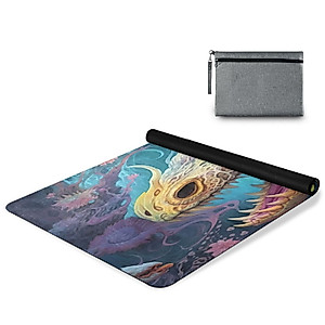 GOODOLD Beautiful Dragon Yoga Mat, 71 x 26 Inch Non-slip Yoga Mats Folding Travel Exercise Mat Indoor Outdoor Gym Pilates with Storage Bag for Women Men