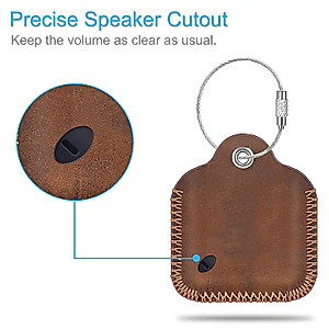 Fintie Genuine Leather Case for Samsung Galaxy SmartTag, Anti-Scratch Lightweight Protective Skin Cover with Keychain for Galaxy SmartTag Tracker, Brown