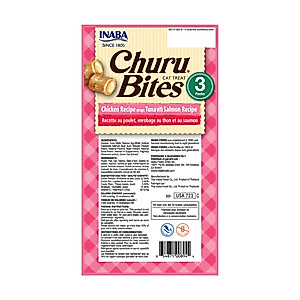 INABA Churu Bites for Cats, Soft Baked Chicken Churu Filled Cat Treats with Green Tea Extract, 0.35 Ounces Each Tube, 18 Tubes Total (3 per Pack), Tuna with Salmon Recipe