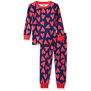 Amazon Essentials Unisex Babies' Snug-Fit Cotton Pajama Sleepwear Sets, 2-piece, Blue Orange Hearts, 24 Months