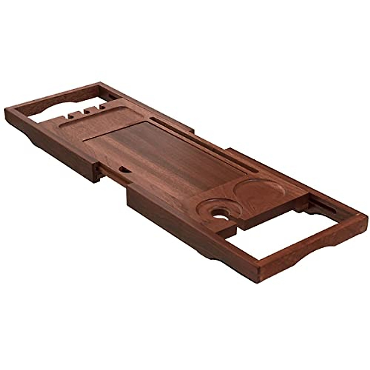 WZSON Non-Slip Bath Tray Solid Bamboo, Multifunctional Retractable Bathtub Stand, with Storage Compartment, Hook and Bezel, for Spa Home,Ebony