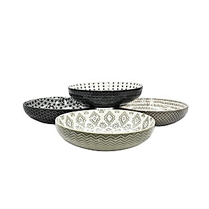 Signature Housewares Pad Print Set of 4 Assorted Dinner Bowls 8.5", 22oz, PP Gray