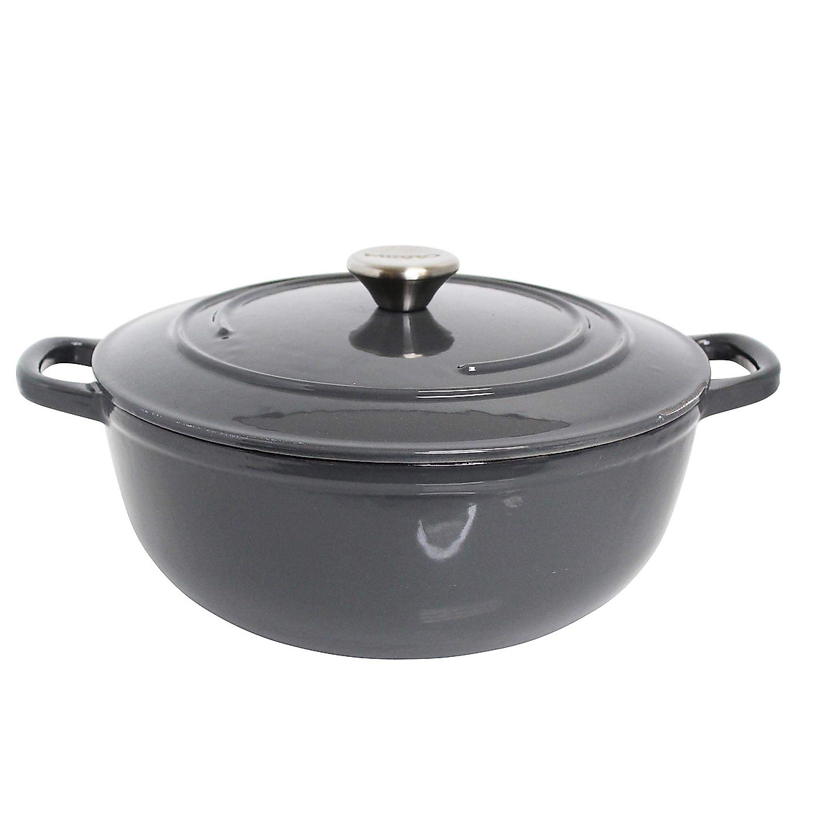 Mirro MIR-19059 4.8 Quart Cast Iron White Enamel Coated Interior Dutch Oven, Grey, Ready to Use