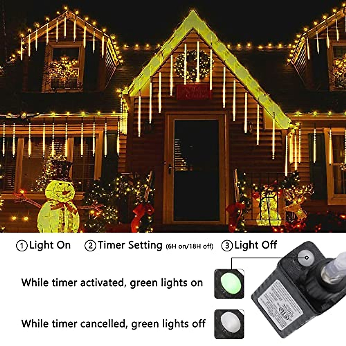 BrizLabs Christmas Meteor Shower Falling Rain Lights, 12 inch 10 Tubes 240 LED Icicle Cascading Christmas Lights Outdoor, Waterproof Plugin Warm White Xmas Tree Lights for Garden Christmas Party