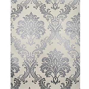 LovingWay Vintage Shelf Liner Self-Adhesive 17.7x177 Inch Drawer Covering PVC Paper Upgrade Old Furnitures Looking Grey Damask