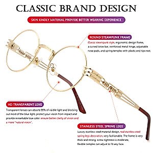 AIEYEZO Round Steampunk Sunglasses Circle Lennon Hippie Glasses Metal Frame 100% UV Blocking Lens (Gold/Transparent)