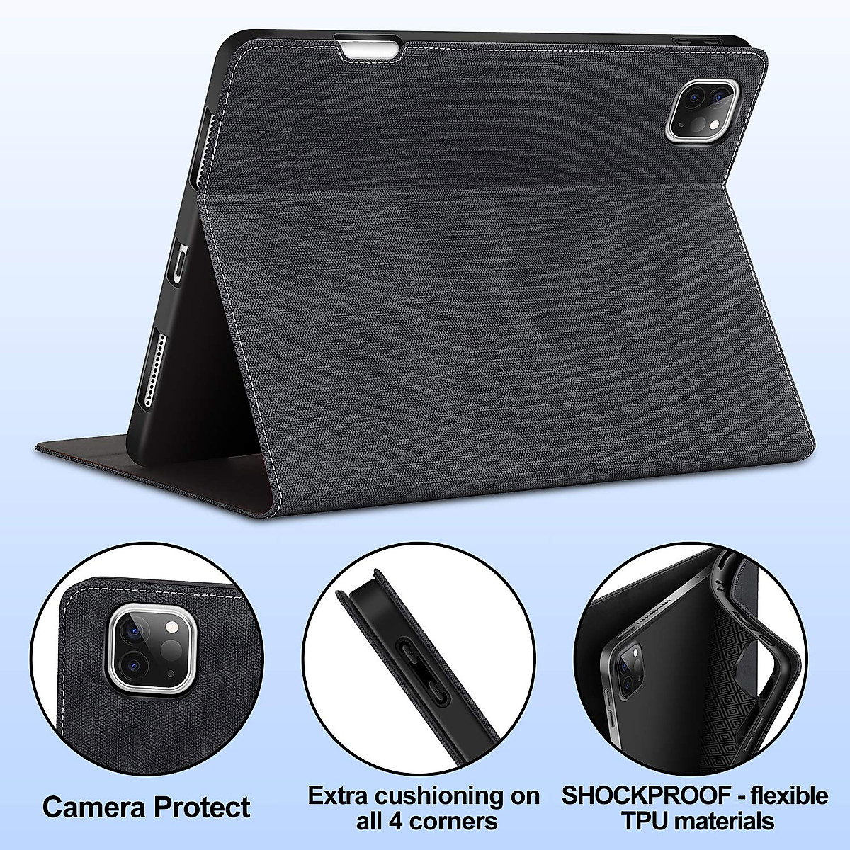 DTH-PANDA iPad Pro 11 inch Case for iPad Pro 11 4th/3rd/2nd/1st Generation 2022/2021/2020/2018,PU Leather Folio Bracket,with Pencil Holder and Pocket,Automatic Sleep/Wake Function (Crow Black)