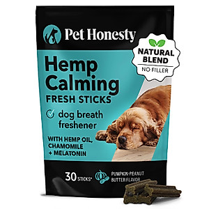 Pet Honesty Hemp Calming Fresh Sticks - Dental Sticks for Dogs - Natural Dental Chews, Calming Support for Dogs, Reduce Hyperactivity and Anxiety, Freshen Dog Breath, Reduce Plaque + Tartar - (30 ct)
