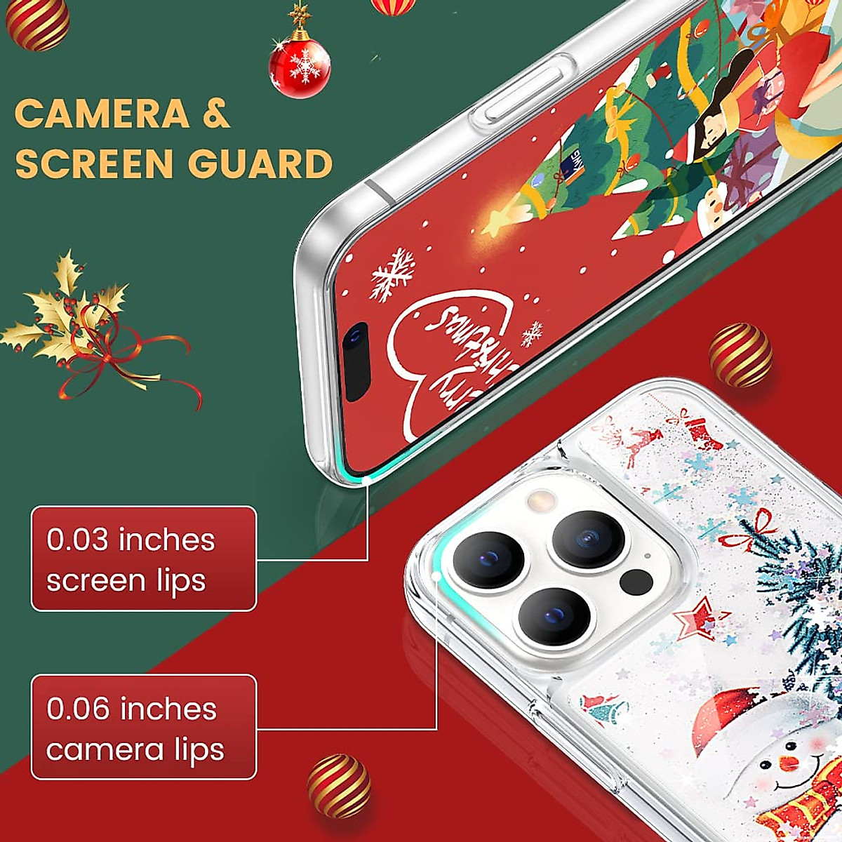 Caka Case Compatible for iPhone 14 Pro Max Glitter Case Christmas Girly Women Bling Sparkle Flowing Floating Snowflake Quicksand Phone Case for iPhone 14 Pro Max 6.7 inches (Snowman)