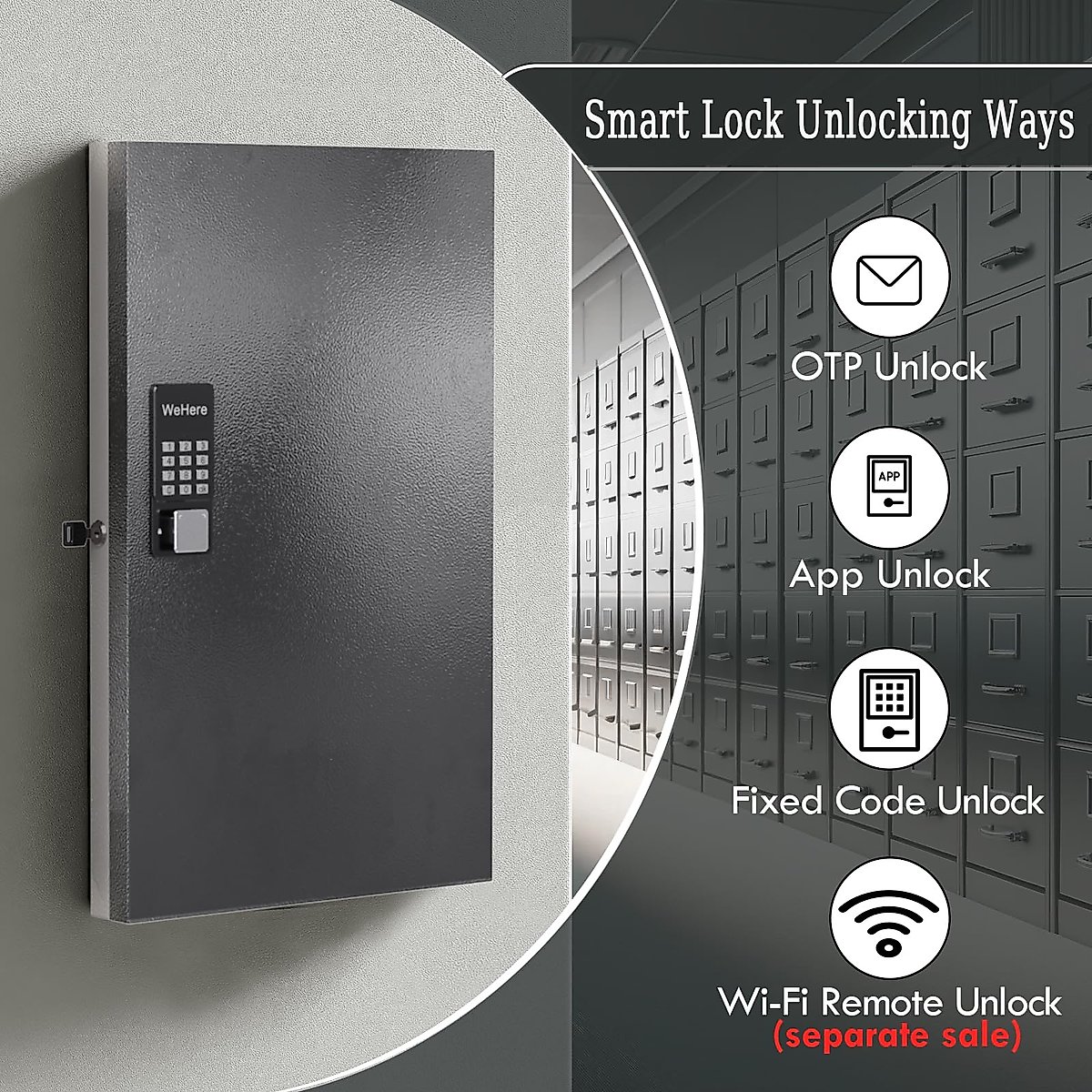 96 Key Lock Box Wall Mount, Smart Key Cabinet One Time Password/APP Bluetooth/Fixed Code/Wi-Fi Remote/Key Unlock, Security Storage Key Holder Box, Key Management for Valets, Realtors, Office, Hotel