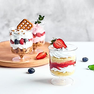 Zezzxu 5 oz Mini Dessert Cups with Spoons, 40 Pack Small Dessert Cups Plastic Footed Wine Glasses for Serving Trifles, Appetizers, Puddings, Mousse, Parfait