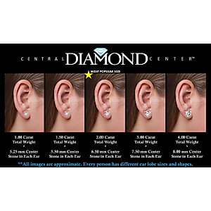 Central Diamond Center 14K Gold Post & Sterling Silver Zirconia 3 Prong Martini Stud Earrings- Yellow Gold Plated 6.50mm 2.00ctw