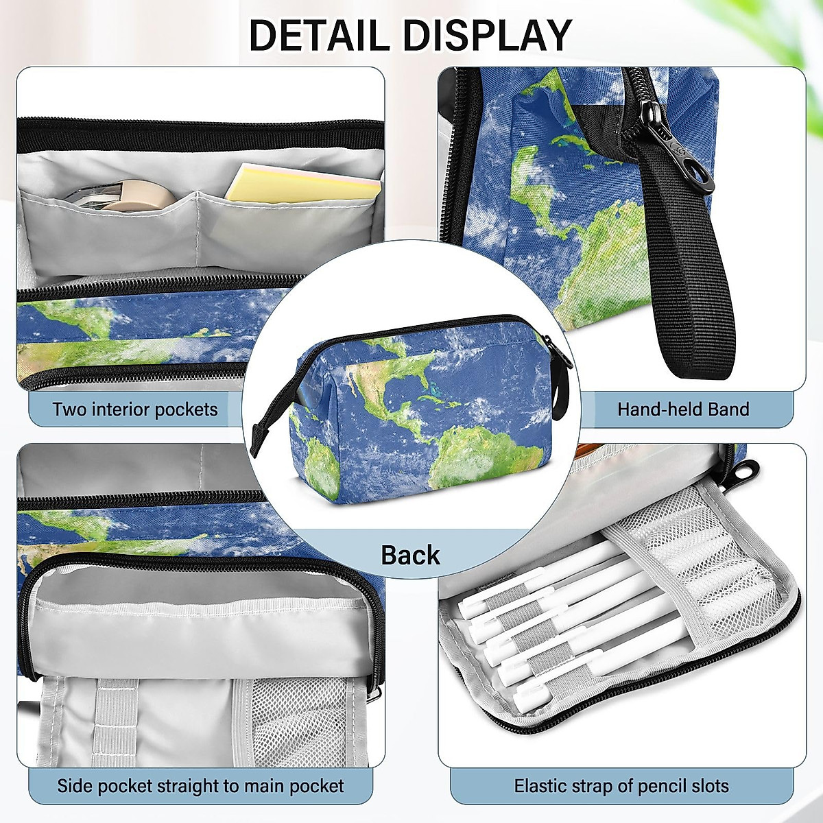 YMGQYJ Planet Earth Surface Pencil Case Large Capacity Stationery Organizer Pencil Pouch Bag for Office Travel 1 Pack 9.4x3.7x5.9 in
