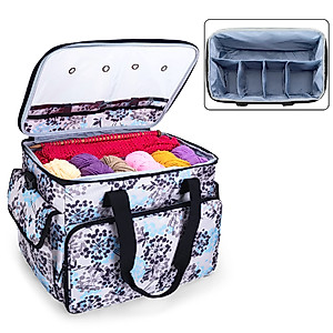 CURMIO Knitting Bag, Yarn Storage Tote with Compartments for Knitting Needles, Crochet Hooks, Knitting Project and Accessories, Bag Only, Dandelion