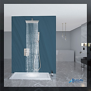 Aolemi Rainfall Shower System 12 Inch Shower Head Brushed Nikcel Combo Set with Handheld Shower Rough-In Valve Included Wall Mount Bathroom Shower Mixer Faucet