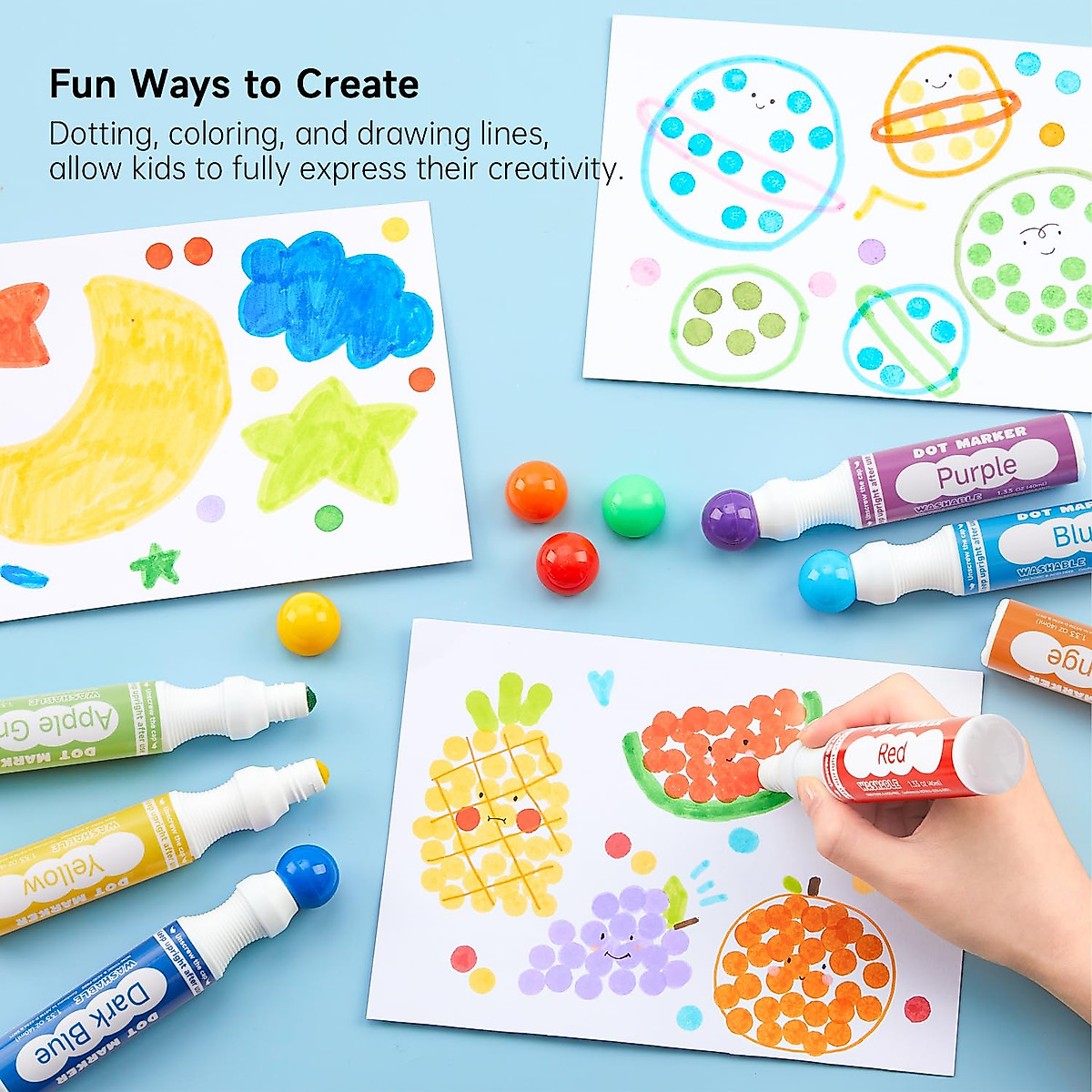 Shuttle Art Dot Markers, 14 Colors Bingo Daubers with 135 Patterns, 5 Activity Books, Educational Set With Art Activities,Non-Toxic Washable Coloring Markers
