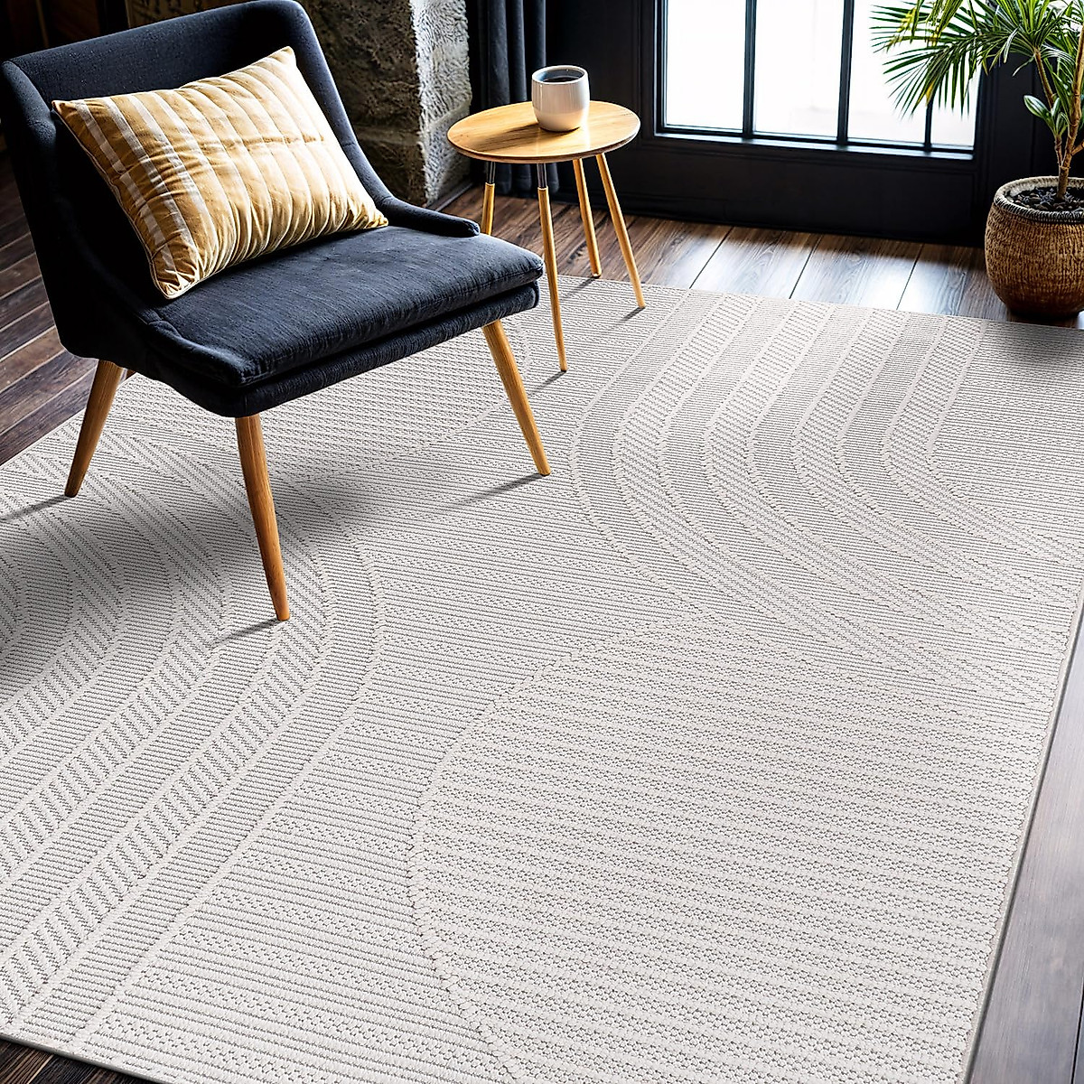 CAMILSON Micro Loop Rug 5x7 Modern Luxury Geometric Arch Area Rugs Soft High and Low Pile Stain Resistant Easy-Cleaning Non-Shedding for Living Room Office Indoor Carpet (5 x 7 / White)
