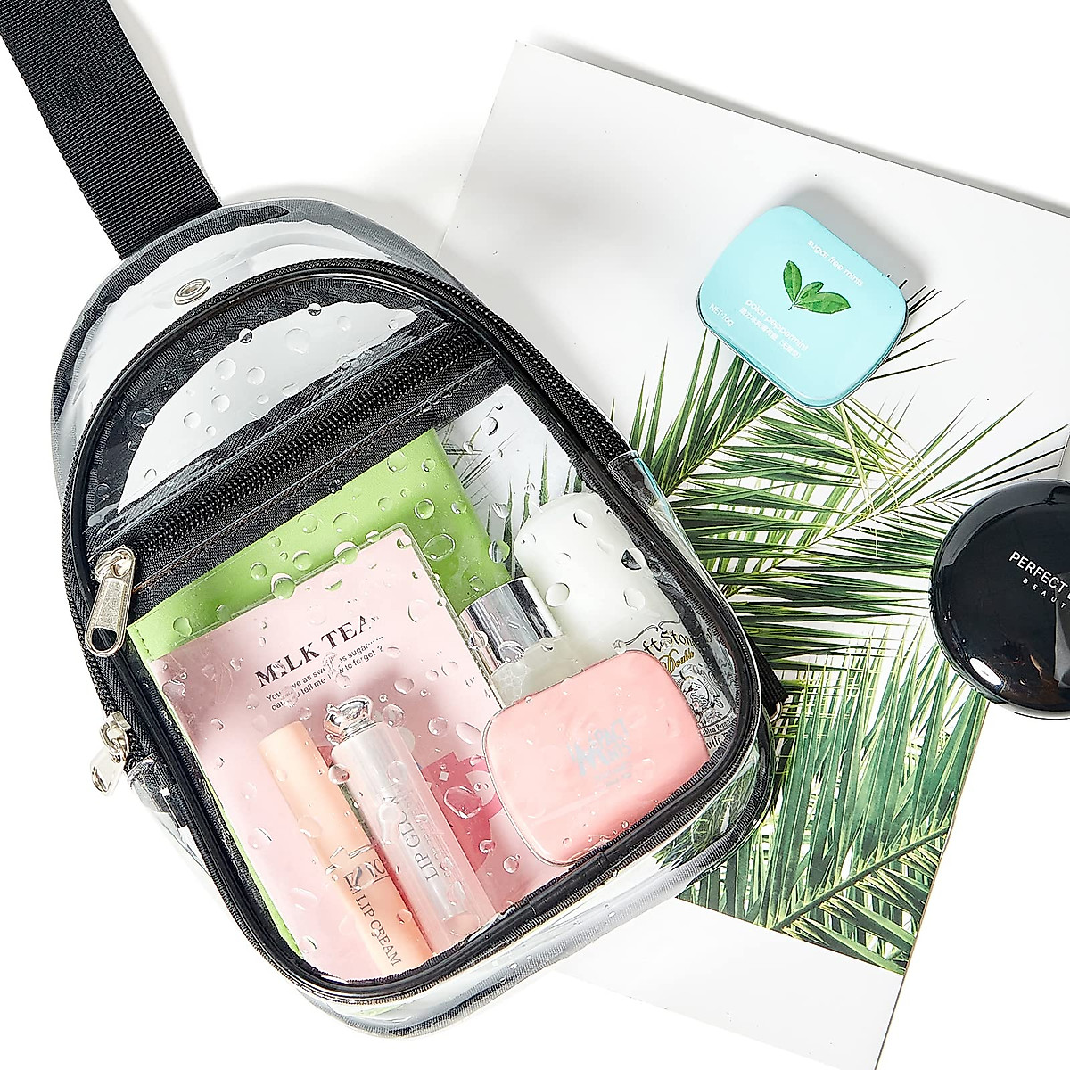 Clear Sling Bag Stadium Approved, Small Clear Chest Backpack, Clear Crossbody Chest Bag for Men Women, Black