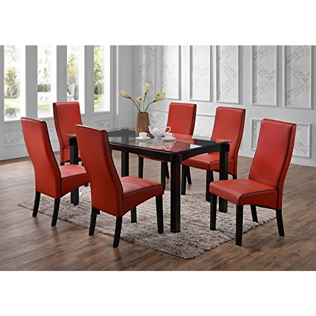 Kings Brand Furniture - 5-Piece Counter Height Dining Set, Table & 4 Chairs (Red)