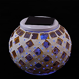 HEALLILY Fence Mosaic Lamp Weatherproof Solar Powered Glass Globe Ball Light LED Pathway Night Lamp for Home Garden Lawn Patio Yard