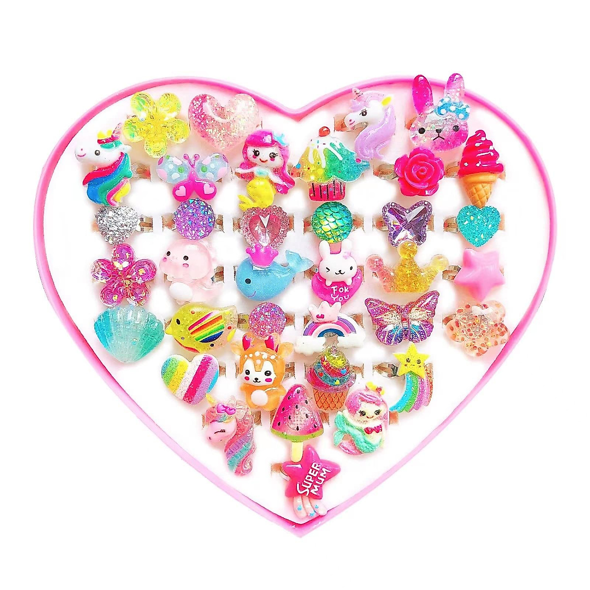 Elesa Miracle Little Girl Jewel Rings in Gift Box, Girl Pretend Play and Dress Up Rings, Adjustable, Birthday Gifts for Girls Toddlers Kids, 36pcs