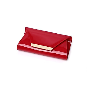MUDUO Women Patent Leather Fashion Clutch Purses Evening Bag Handbag (RED)