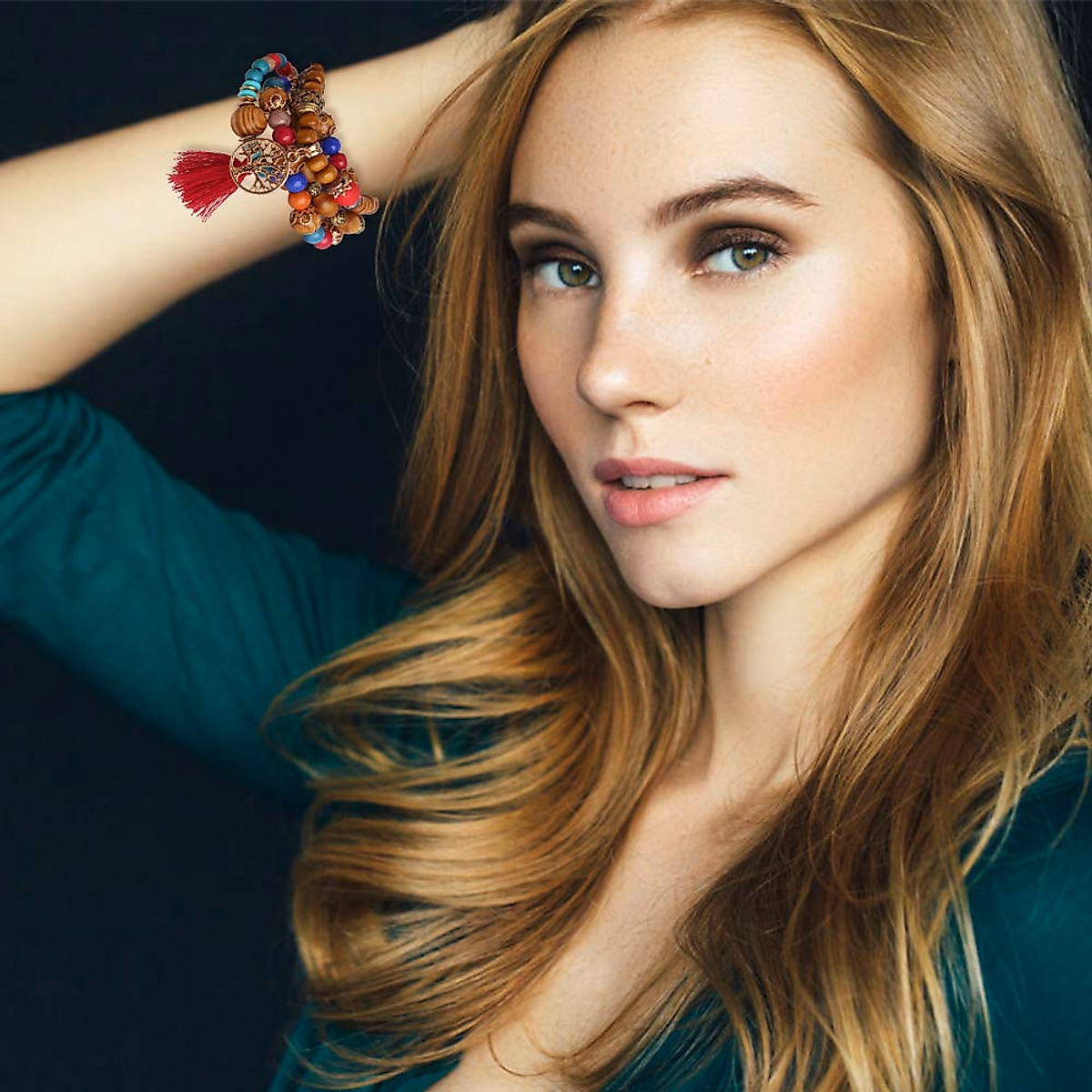 Hicdaw 6 Sets Stackable Bracelets for Women Colorful Bohemian Bracelets Hippie Jewelry Tassel Stretch Bracelet Set Gifts Bracelets for Women Beaded Bracelet