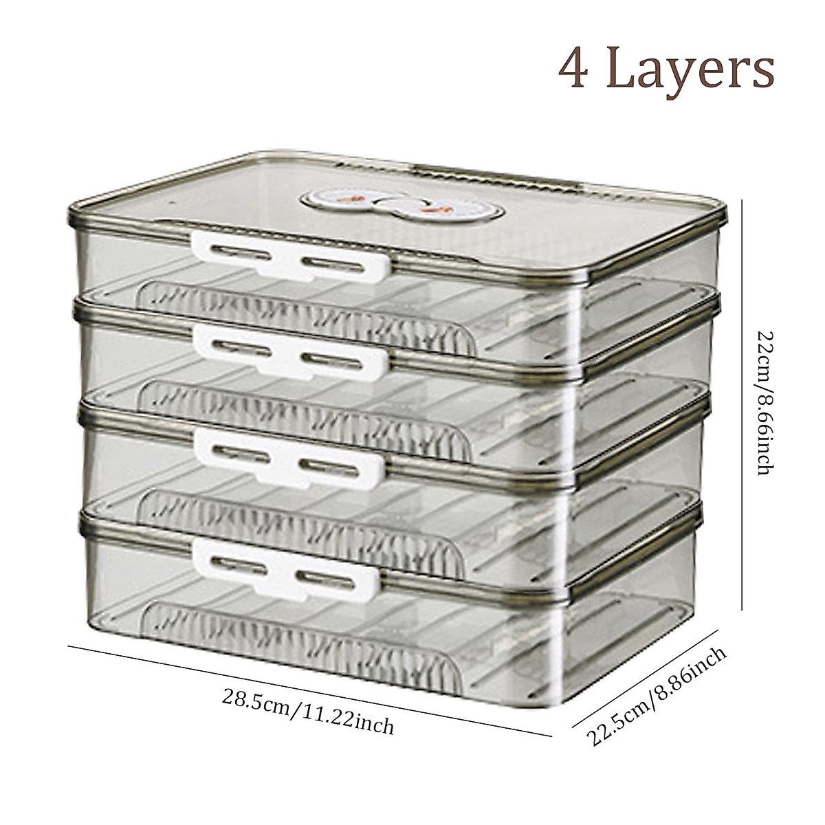 Dumpling Box, 4 Layers Freezer Safe Food Storage Containers, Transparent Stackable Cookie Container with Lid Plastic Good Sealing for Kitchen and Fridge