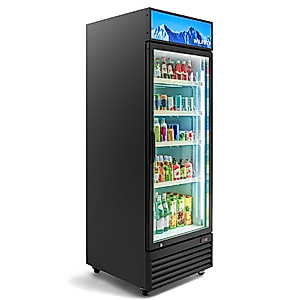 Wilprep One Door Commercial Refrigerator, 22.4 cu. ft. Swing Door Merchandiser Refrigerator with Tempered Glass & LED Lighting, ETL Listed Fog Free Beverage Display Refrigerator for Office Bar Store