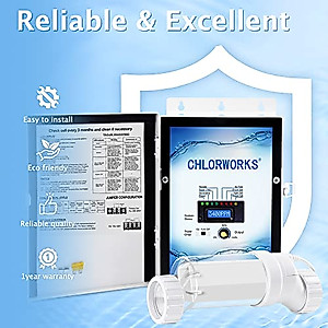 CHLORWORKS Saltwater Pool System Chlorine Generator - up to 40,000 Gallons