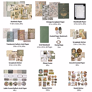 JOYCHOIC Vintage Junk Journal Supplies Aesthetic Journaling Kit, Scrapbook Papers Stickers Large Collection for Bullet Scrapbooking Materials, Planner DIY Arts Craft Collage, Adults