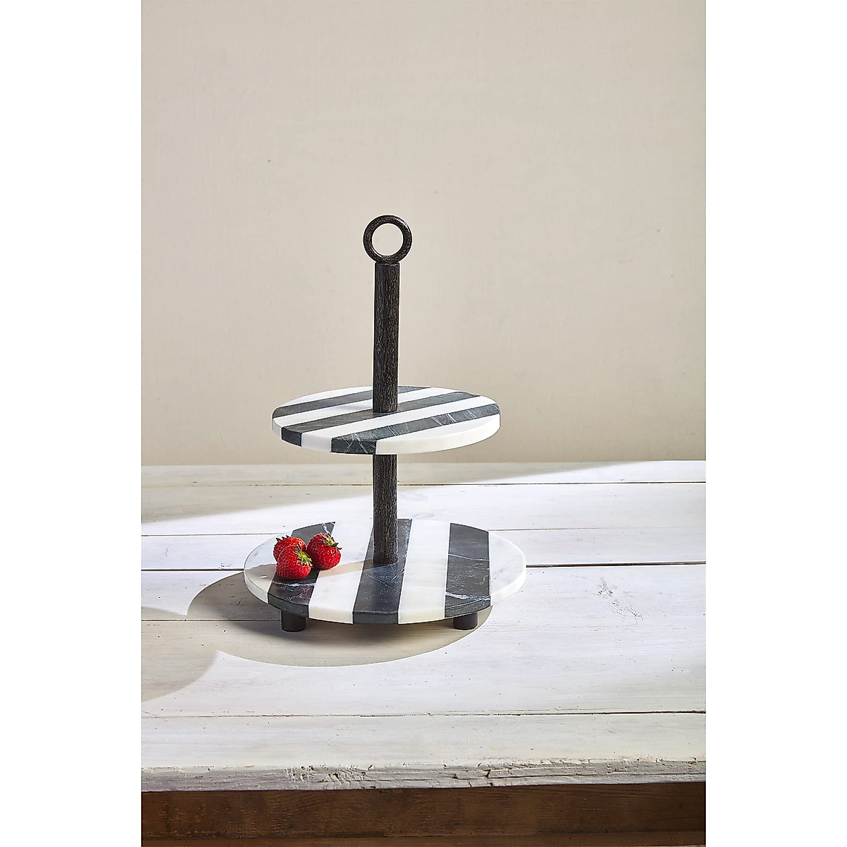 Mud Pie, White/Black, Marble Tiered Server, 16 1/4" x 12" dia